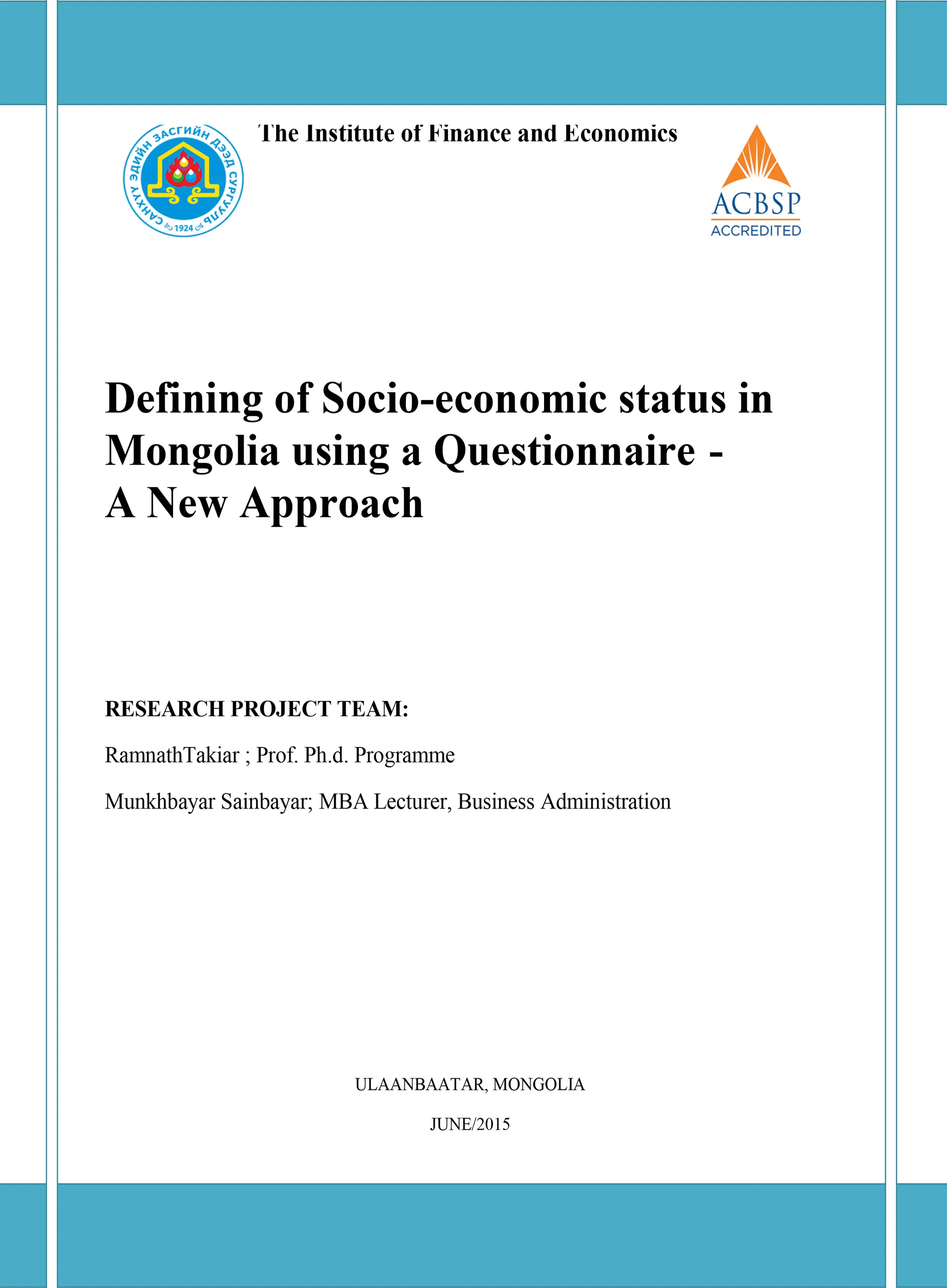 Defining of Socio-economic status in Mongolia using a Questionnaire - A ...